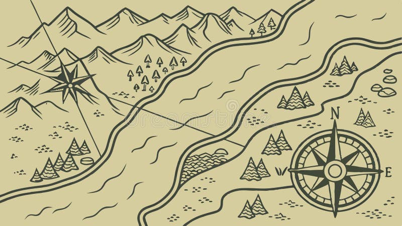 Treasure Map Compass Adventure Vector Illustration, Vector Design ...