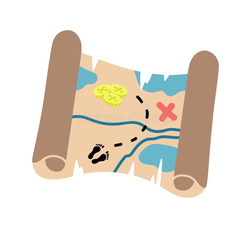 Treasure Map in a Flat Cartoon Style Stock Vector - Illustration of ...