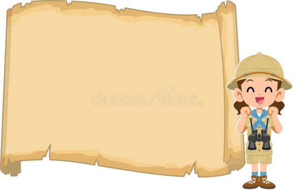 Treasure Map Frame and Excited Girl Stock Vector - Illustration of ...