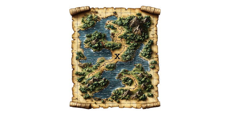 Treasure Map with Islands and Mountains Isolated on Transparent ...