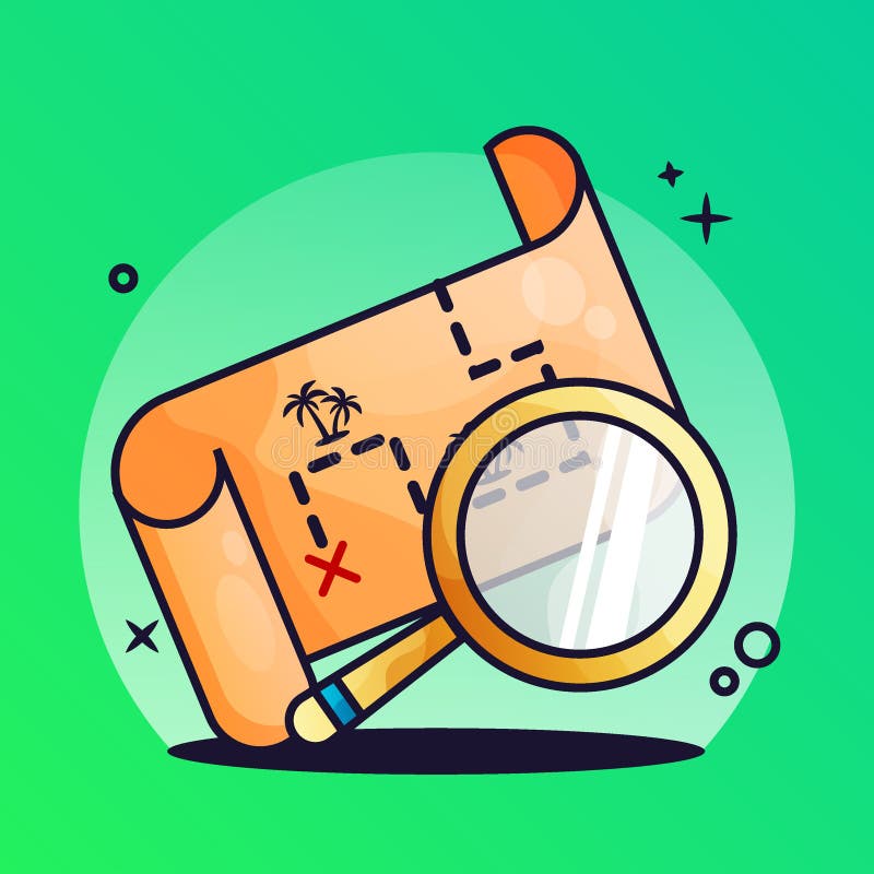 Treasure Map with Magnifying Glass Gradient Illustration Stock Vector ...