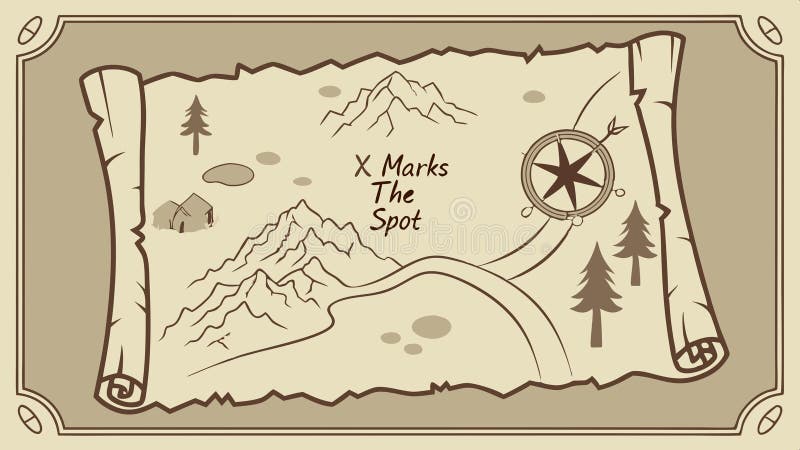Treasure Map with Mountains and Compass, Adventure and Discovery Theme ...