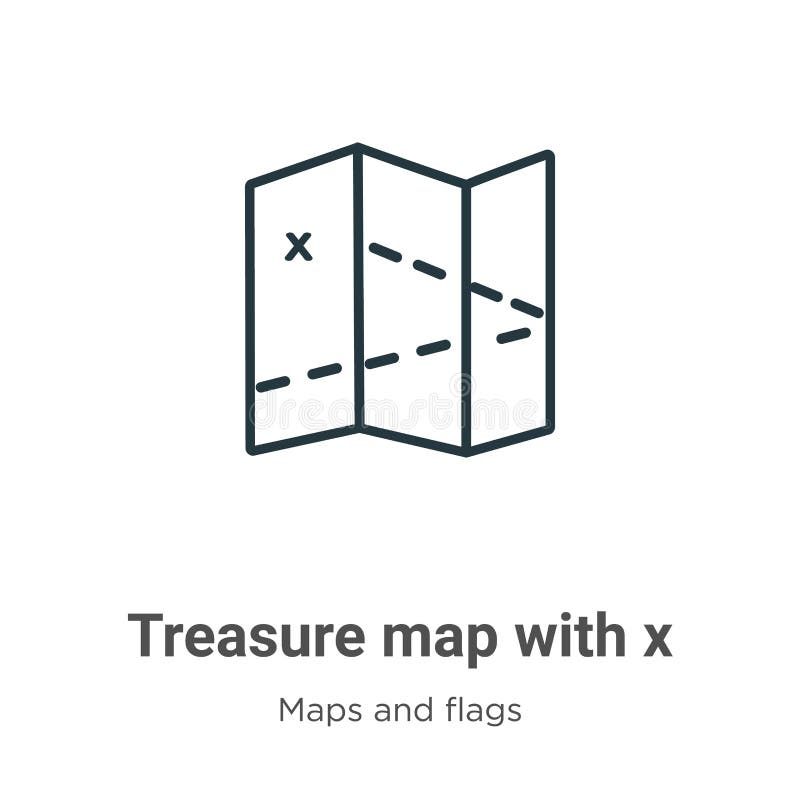 Treasure Map with X Outline Vector Icon. Thin Line Black Treasure Map ...