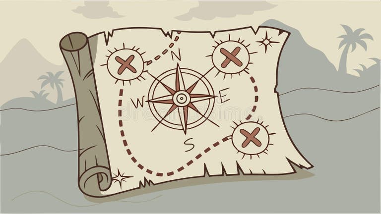 Treasure Map Scroll, Adventure Quest and Pirate Theme Element Vector ...