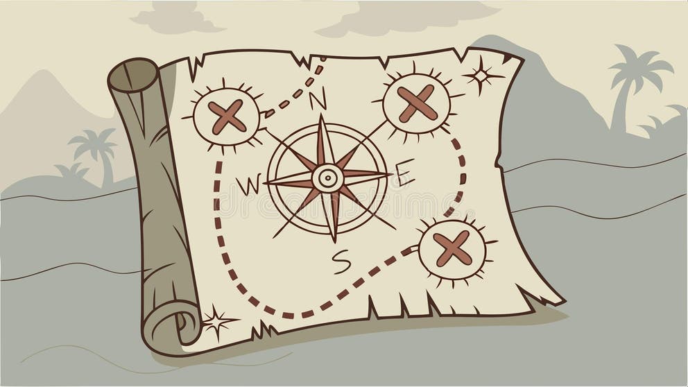Treasure Map Scroll, Adventure Quest and Pirate Theme Element Vector ...