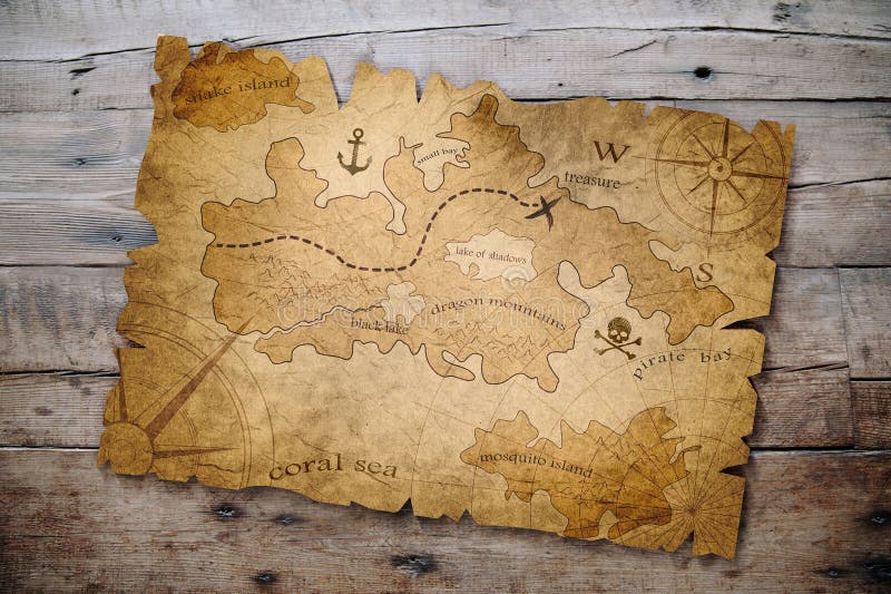 Treasure Map on Wooden Table Stock Illustration - Illustration of ...