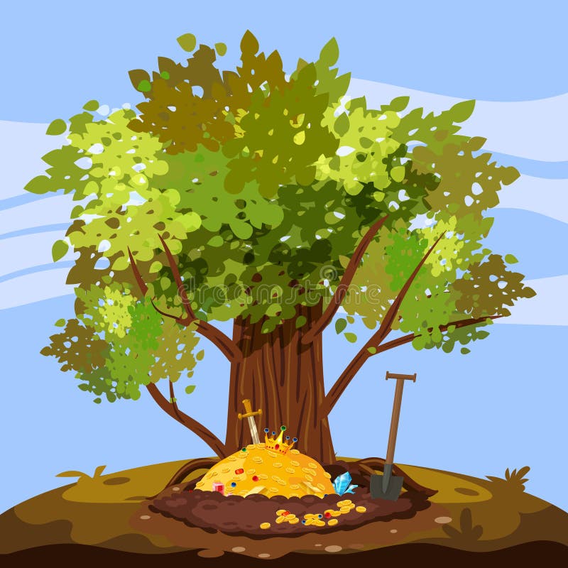 Treasure Pile Under Oak Tree, Full of Treasures, Gold Coins, Digging ...