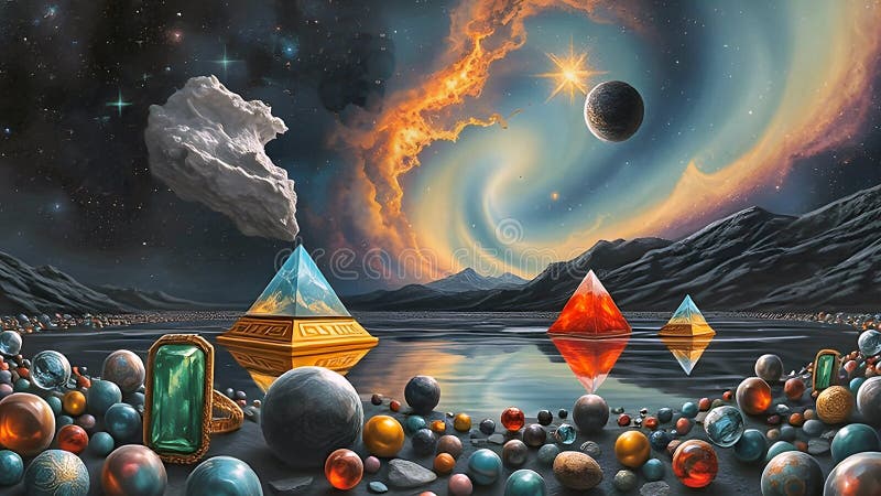 Treasure Producing Pyramids in Action Stock Illustration - Illustration ...