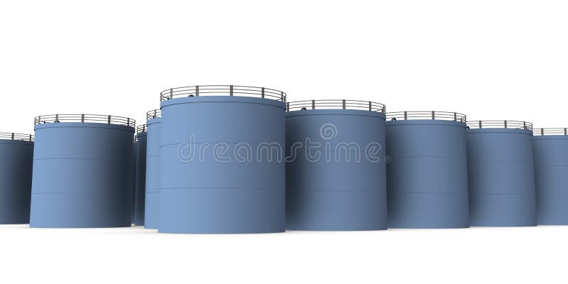 Treated Water Tanks Lined Up in Large Numbers. White Background Stock ...
