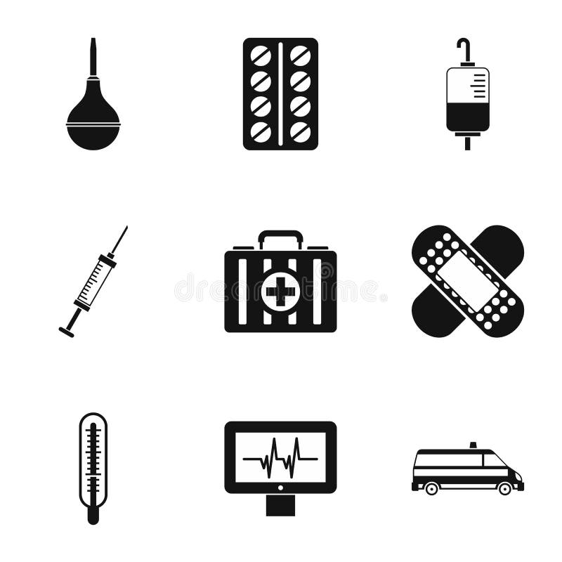 Treatment Icons Set, Simple Style Stock Vector - Illustration of cardio ...