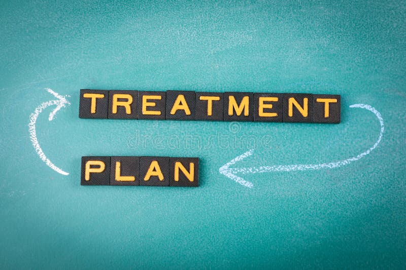Treatment Plan. Text with Arrows on Chalkboard Background Stock Image ...