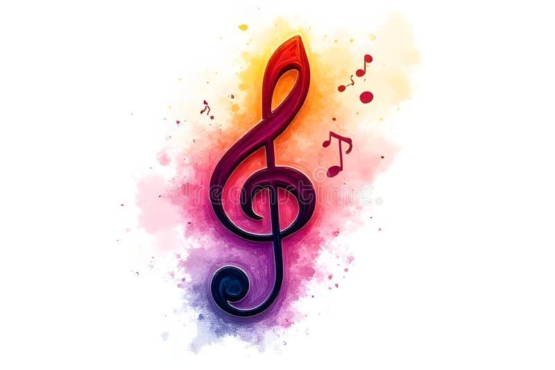 Colorful Treble Clef Exploding with Musical Notes and Watercolor ...