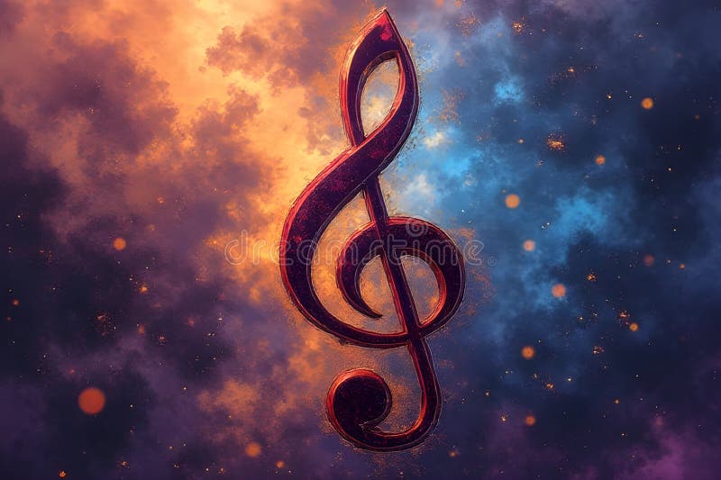 Treble Clef Exploding Over an Orange and Blue Nebula Stock Illustration ...