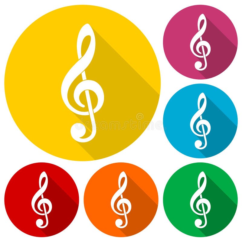 Treble Clef Icons Set with Long Shadow Stock Vector - Illustration of ...