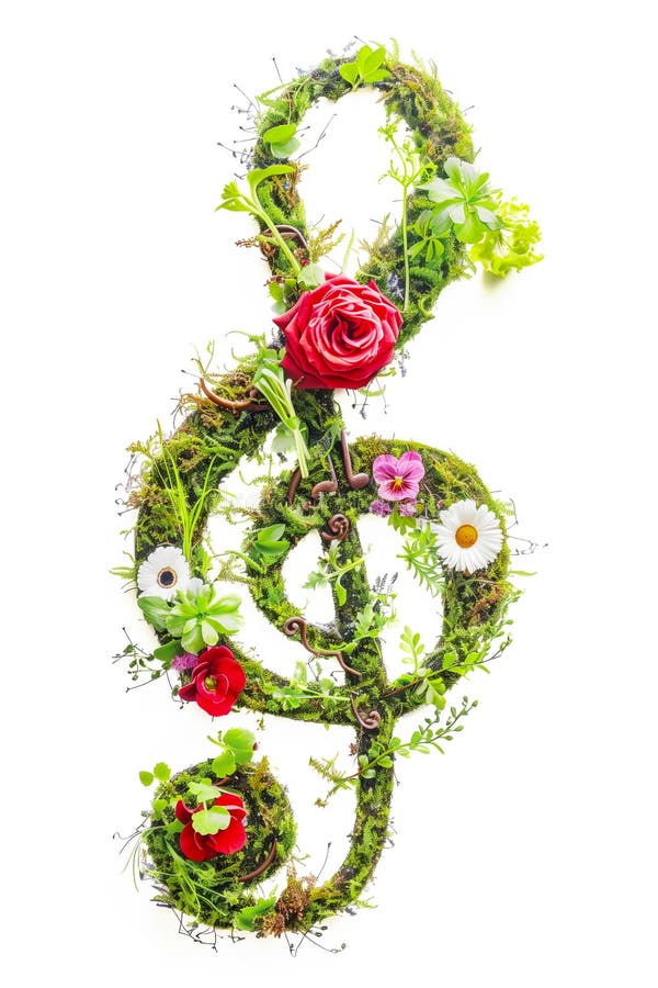 Treble Clef Made of Grass and Flowers Isolated Stock Illustration ...