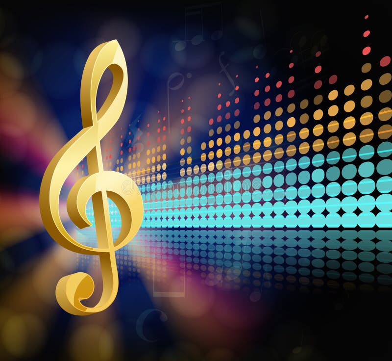 Golden Musical Treble Clef with Abstract Lines and Notes, Ribbon Stock ...