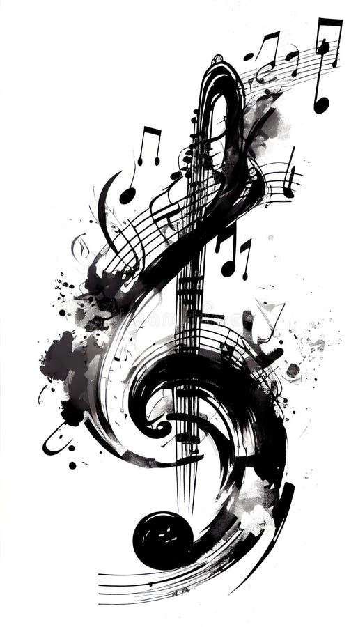 Treble Clef and Notes on White Background by Generative AI Stock ...