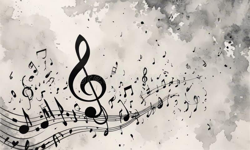 Treble Clef and Scattered Music Notes Create Dynamic Musical ...