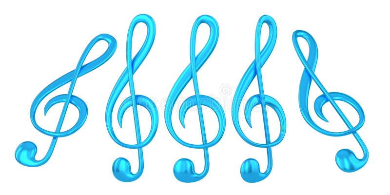 Treble Clef Set. Isolated Blue Glossy Music Sign. 3D Rendering. Stock ...