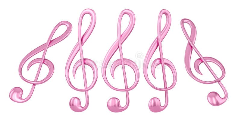 Treble Clef Set. Isolated Pink Glossy Music Sign. 3D Rendering. Stock ...