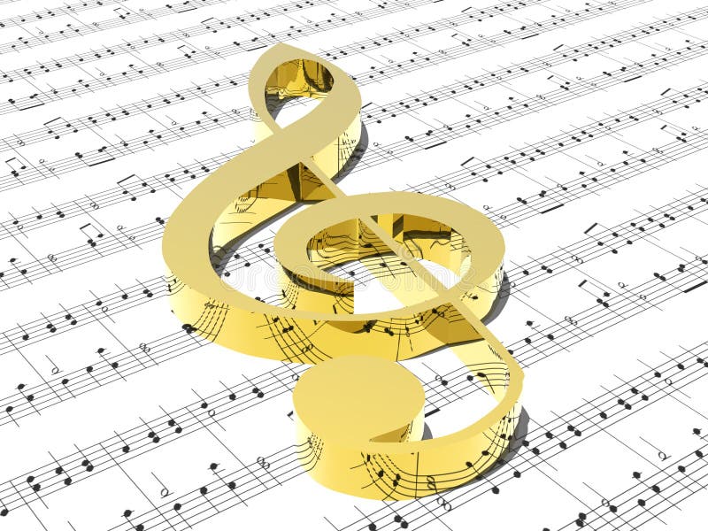 Treble Clef on Sheet of Printed Music Stock Illustration - Illustration ...