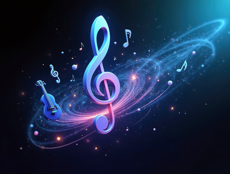 Treble Clef is Symbol of Music - Flying Fluttering Trails Notes Musical ...