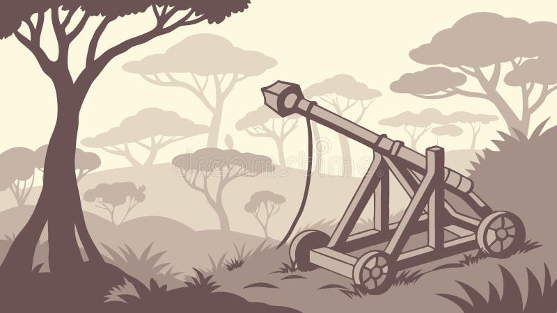 Trebuchet in Arid Desert with Solitary Tree, Vector Design Generative ...
