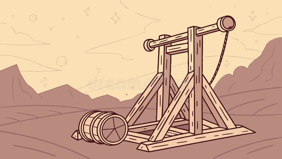 Trebuchet with Boulder Medieval Siege Engine in Desert, Vector Design ...