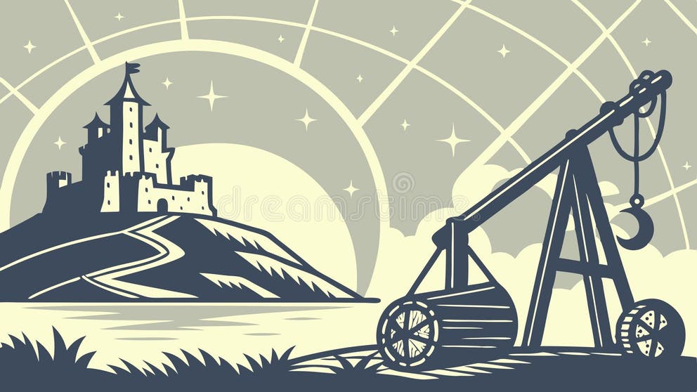 Trebuchet at Castle with Abstract Light, Vector Design Generative AI ...