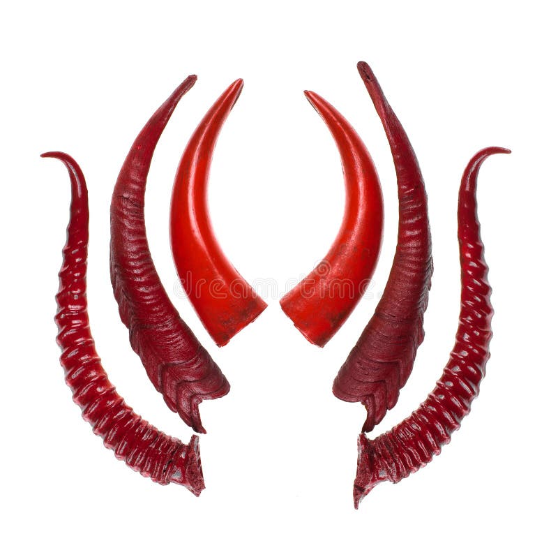 Red Devil Horns Isolated on White Stock Photo - Image of mythical ...