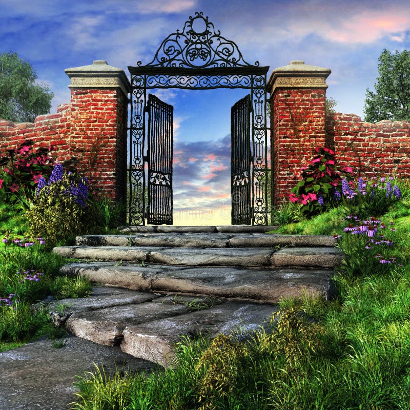 Treden en poort stock illustratie. Illustration of bloemen - 57015116