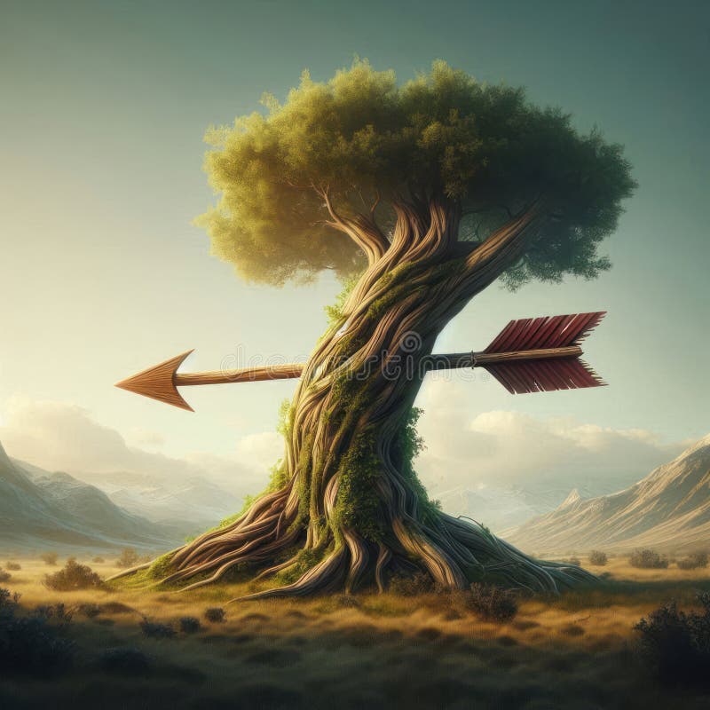 A Tree with an Arrow Piercing it. Stock Photo - Image of adventure ...