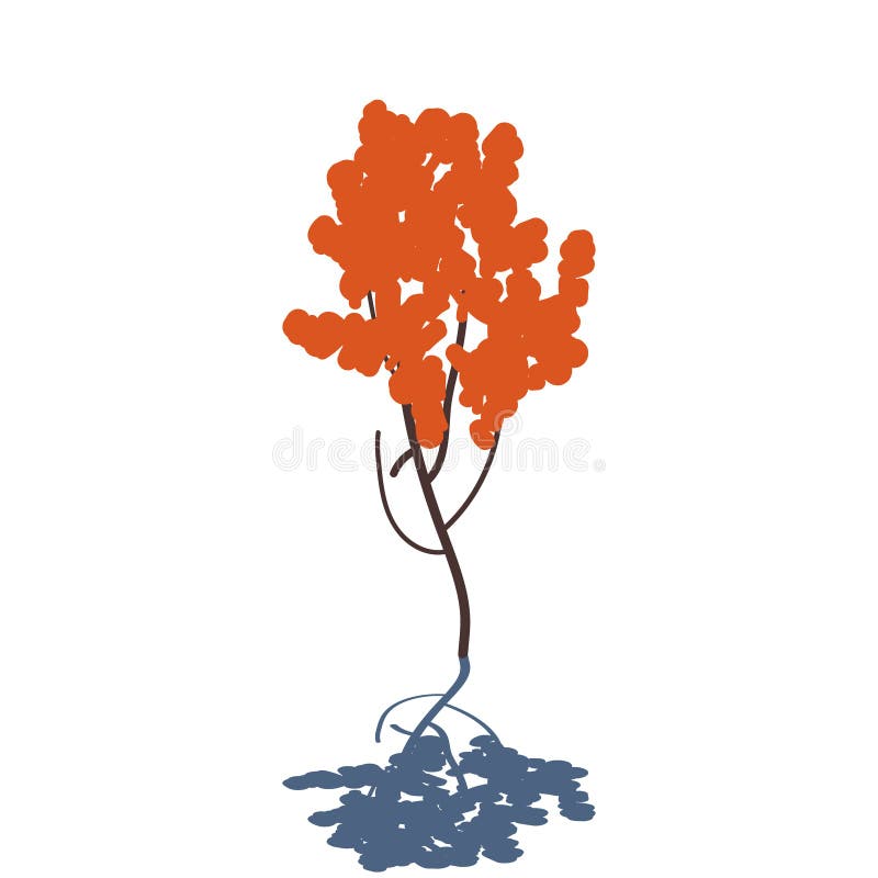 Tree in Autumn Season with Bright Red Leaves, Isolated Vector ...