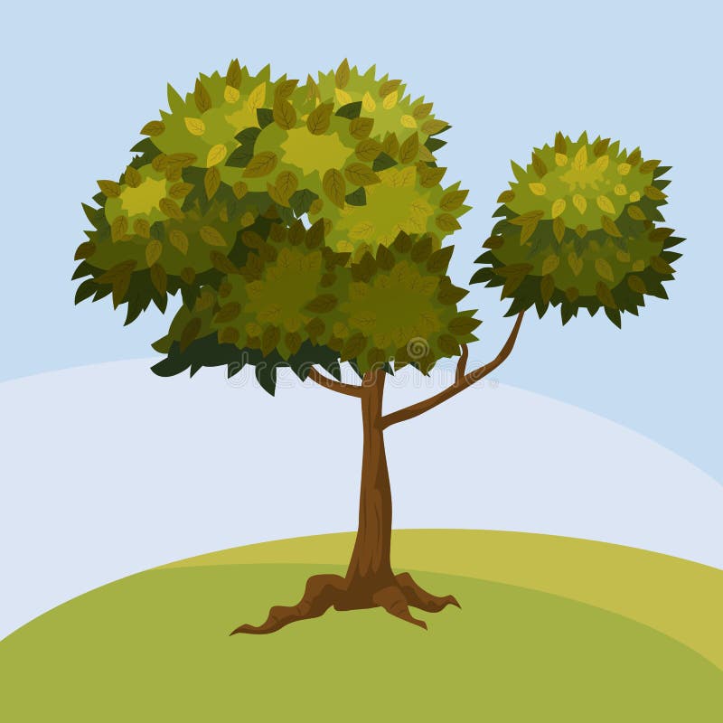 Tree, Background, Abstract Landscape, Cartoon Style, Vector ...