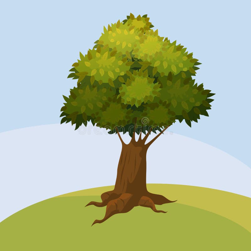 Tree, Background, Abstract Landscape, Cartoon Style, Vector ...