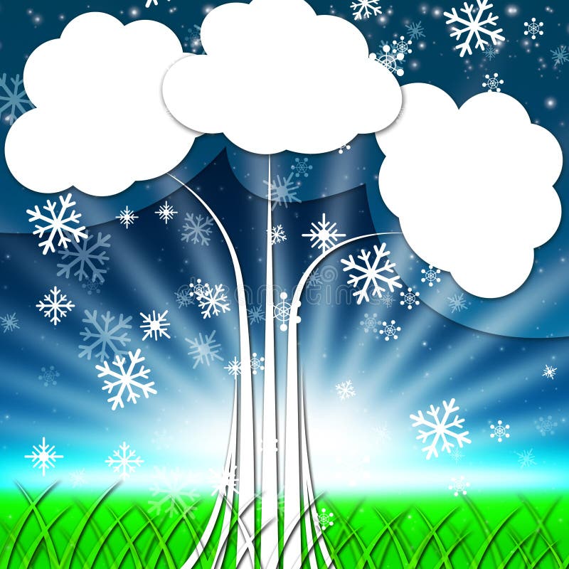 Tree Background Shows Snowflakes Snowing and Winter Stock Illustration ...