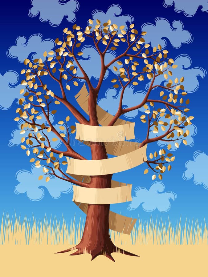 Tree with banner stock vector. Illustration of field - 64833334