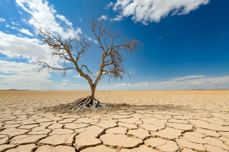 A Lone Tree in the Middle of a Dry, Cracked Desert Stock Photo - Image ...