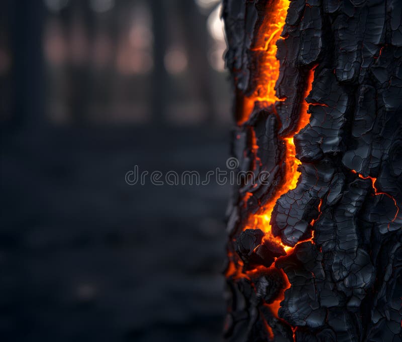 A Tree with Bark Peeling Off To Reveal Molten Lava Inside. Stock ...