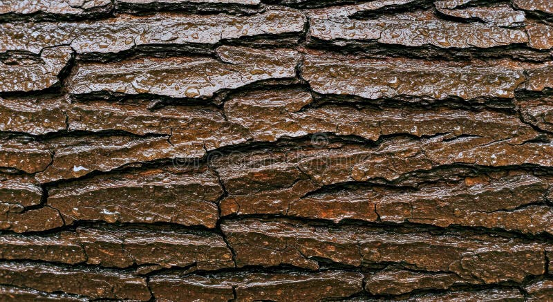 A Tree Bark Texture with a Glistening, Rain-Soaked Effect Over Dark ...