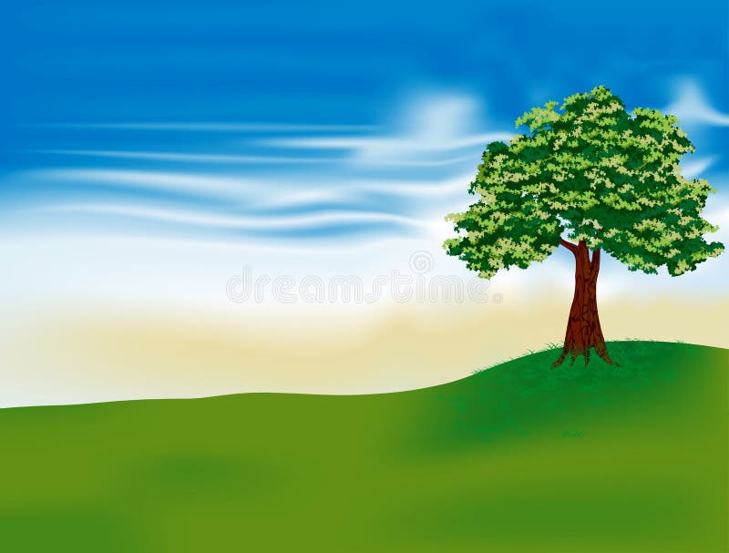 Tree and beautiful views stock illustration. Illustration of blue ...