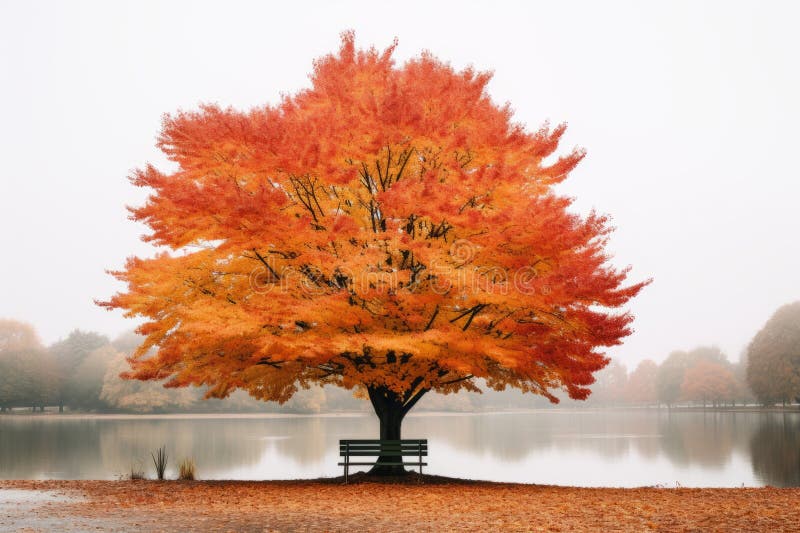A Tree with a Bench in Front of a Lake Stock Illustration ...