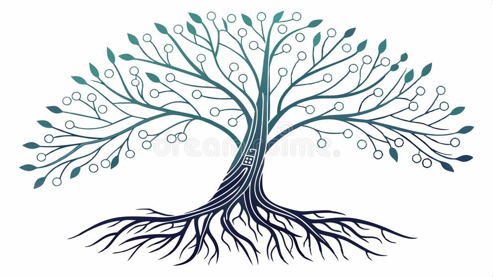 Tree with Binary Code Leaves, Digital Knowledge and Tech Growth Vector Design Generative AI ...