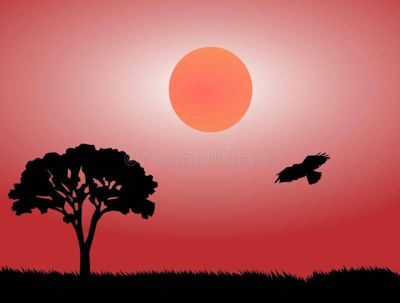 Tree and bird stock vector. Illustration of nature, evening - 5580974