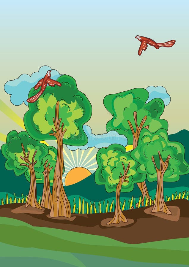 Tree Bird Landscape Template_eps Stock Vector - Illustration of book ...