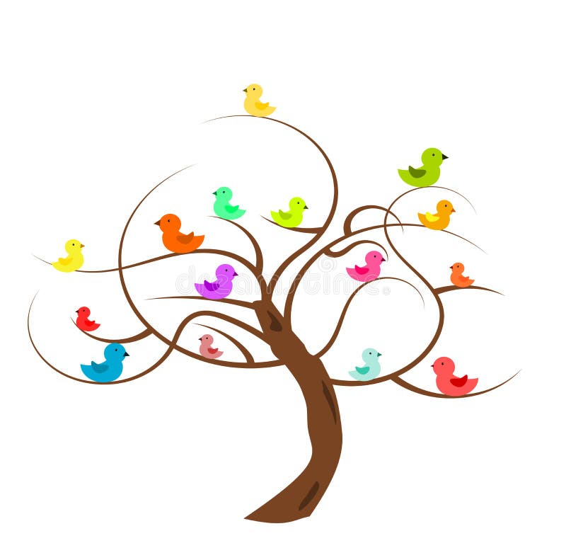 Color Birds on Tree, Vector Stock Vector - Illustration of flying ...