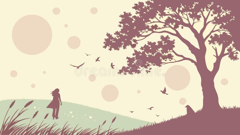 Tree with Birds Flying, Peaceful Nature Silhouette Vector Design ...