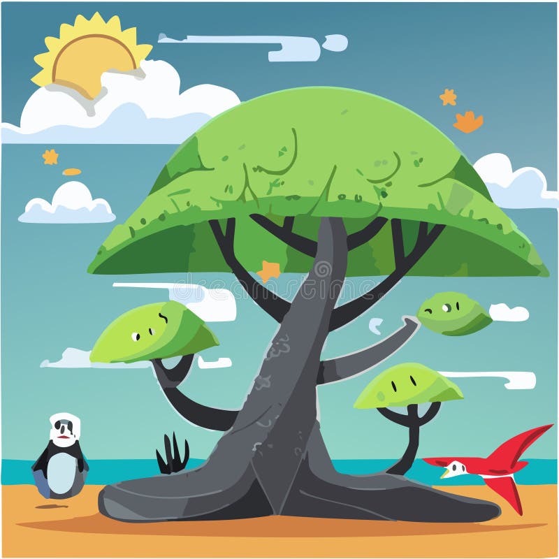 Tree with Birds and Penguin, Vector Illustration Stock Vector ...