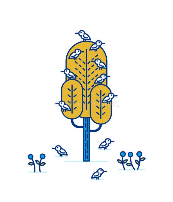 Tree with birds stock vector. Illustration of wallpaper - 36869836