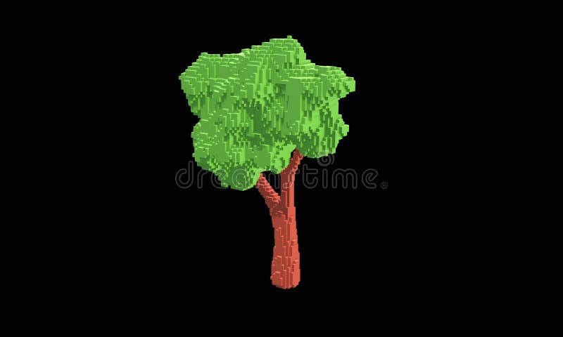 Tree 8 Bit. Isolated Black Background. 3d Game Cartoon Tree Stock ...